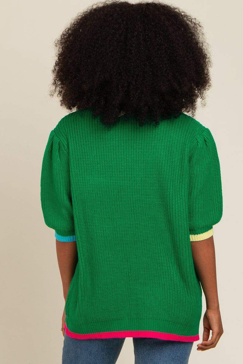 Green Contrast Band Sweater– PinkBlush