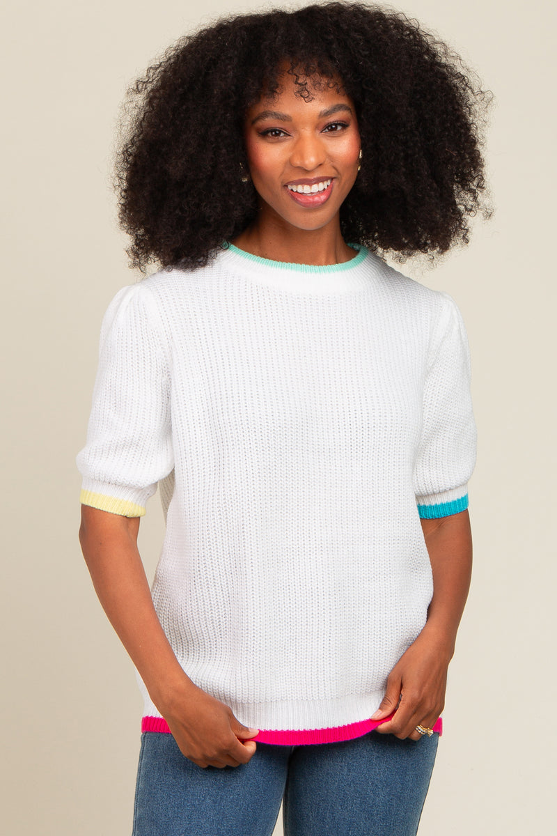 White Contrast Band Maternity Sweater – PinkBlush