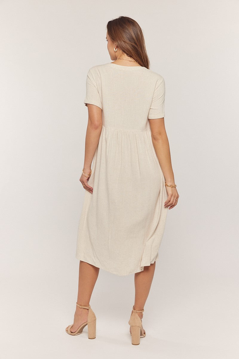 Beige Button Down Midi Dress – PinkBlush