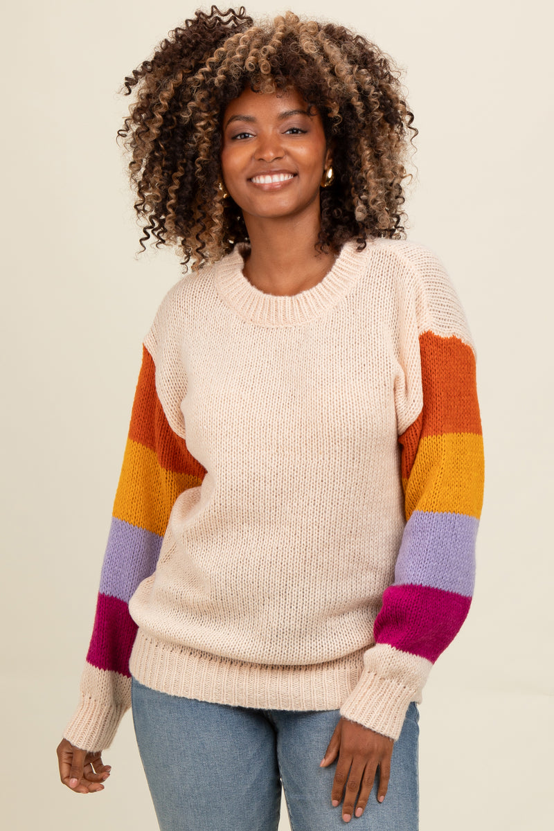 Cream Colorblock Sleeve Sweater– PinkBlush