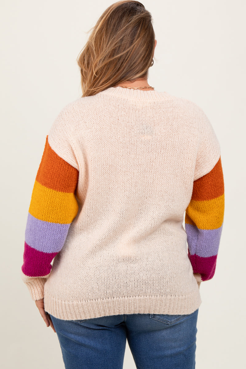Cream Colorblock Sleeve Maternity Plus Sweater– PinkBlush