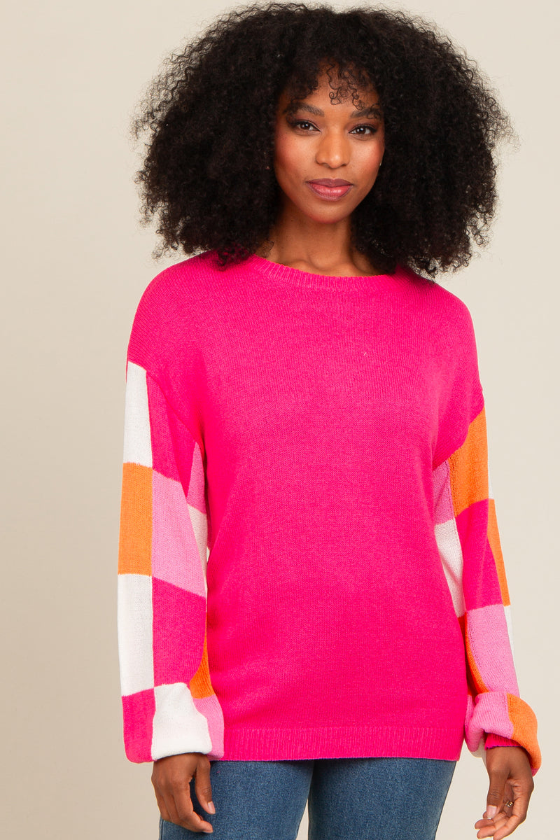 Fuchsia Checker Sleeve Maternity Sweater – PinkBlush
