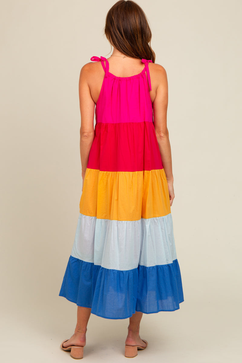 Fuchsia Colorblock Tiered Midi Dress – PinkBlush