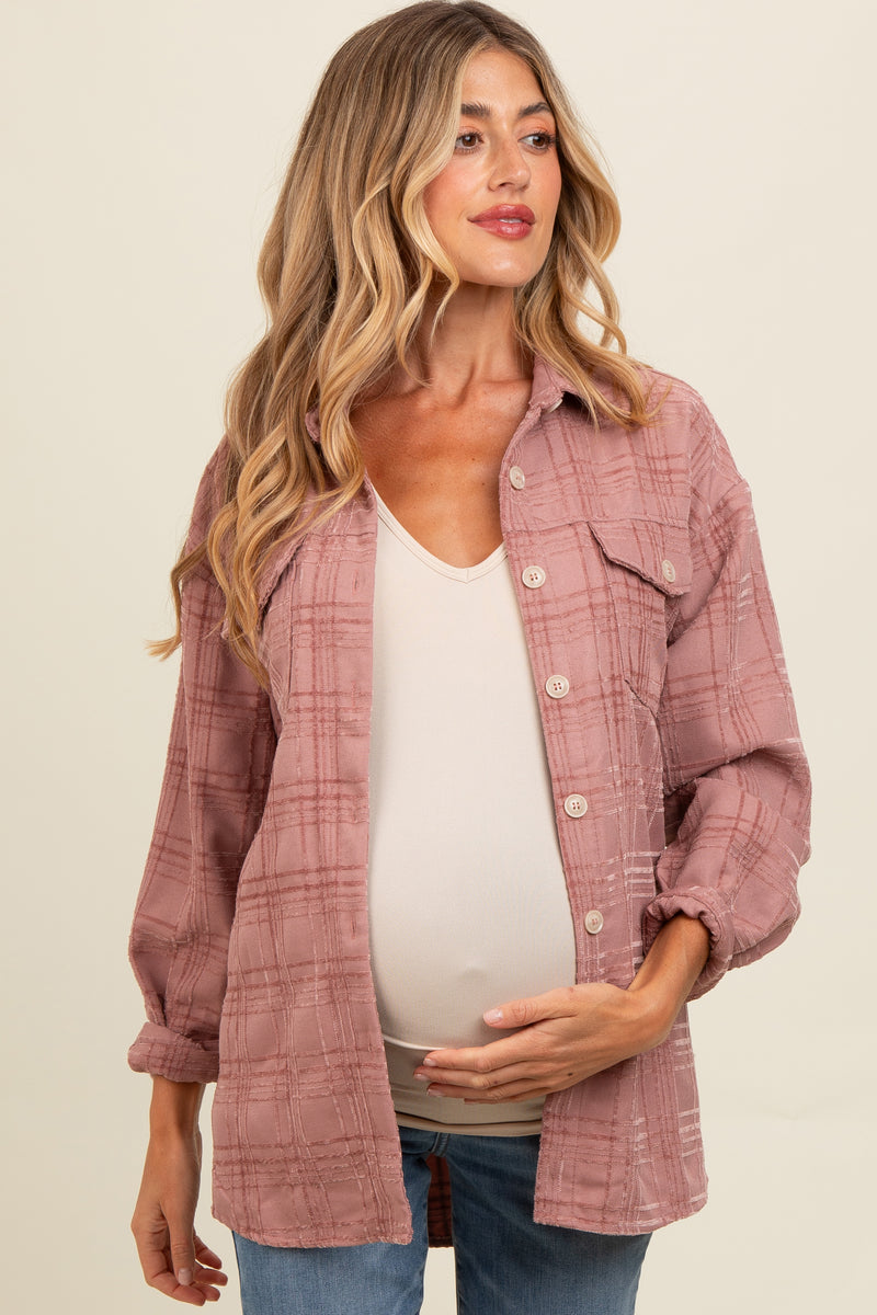Mauve Plaid Textured Maternity Shirt Jacket – PinkBlush