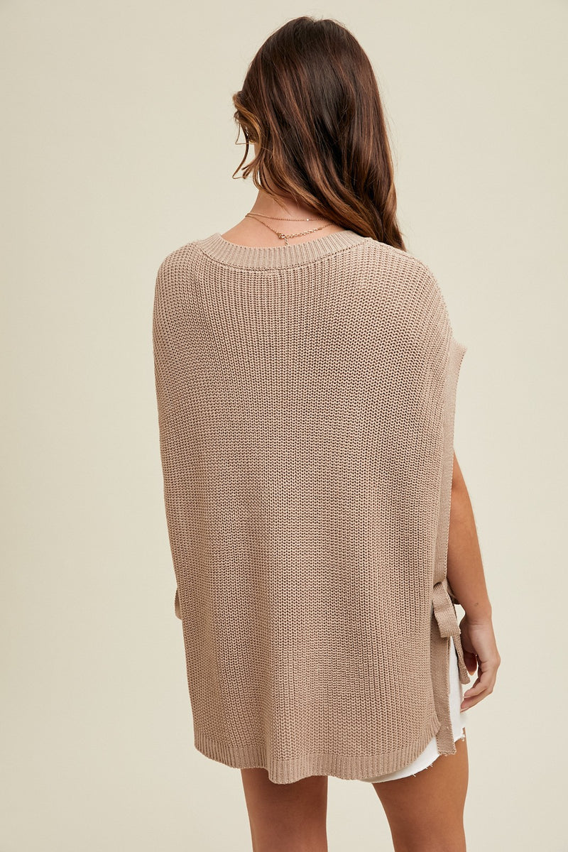 Mocha Chunky Knit Side Tie Sweater Top – PinkBlush