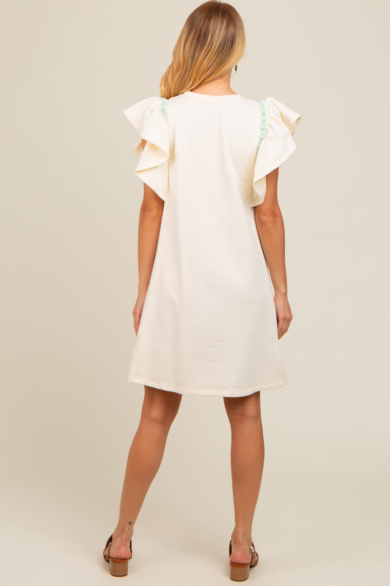 Cream Embroidered Ruffle Sleeve Dress– PinkBlush