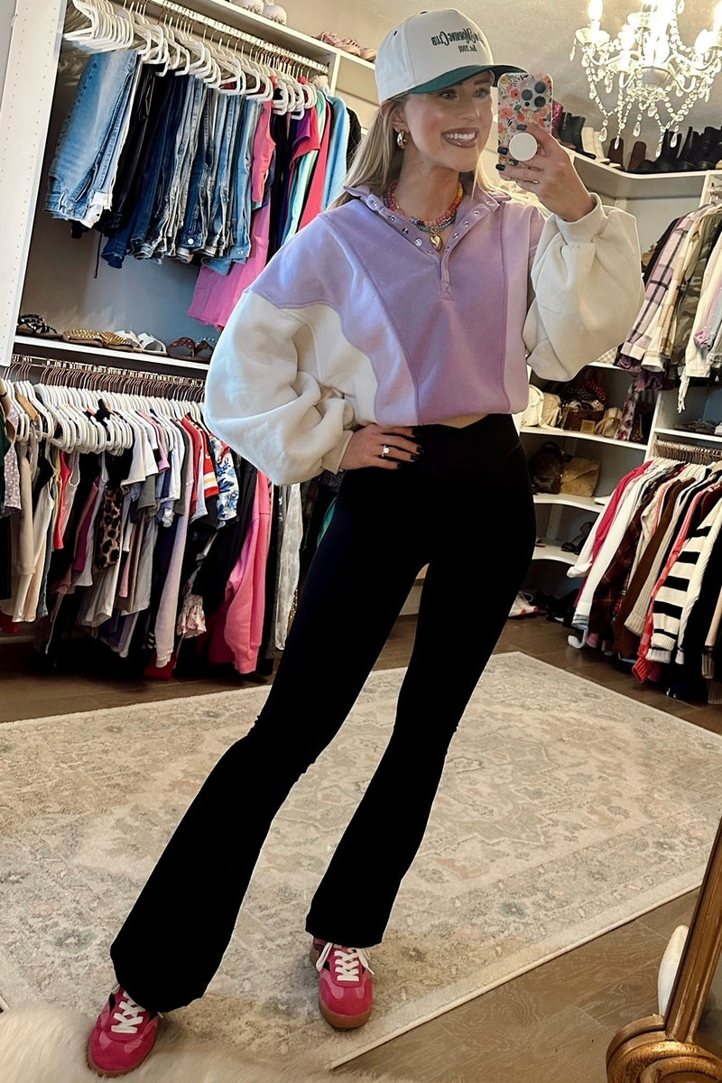 Lavender Colorblock Snap Button Polo Sweatshirt – PinkBlush