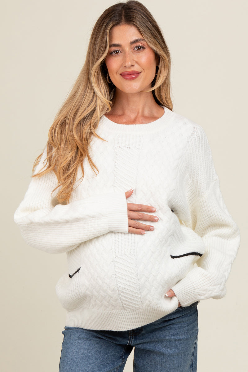 Ivory Striped Mixed Cable Knit Maternity Sweater – PinkBlush