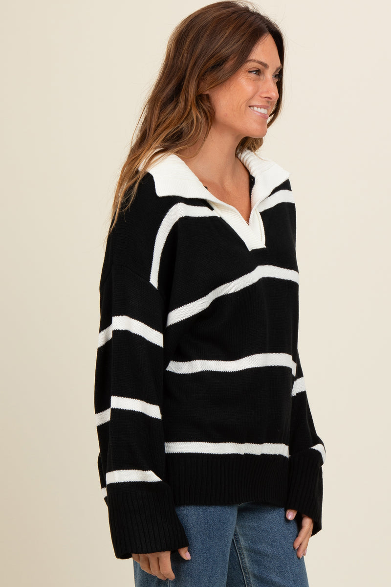 Black Striped Collared Sweater – PinkBlush
