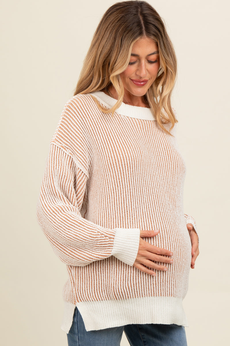 Camel Two Tone Ribbed Knit Maternity Sweater – PinkBlush