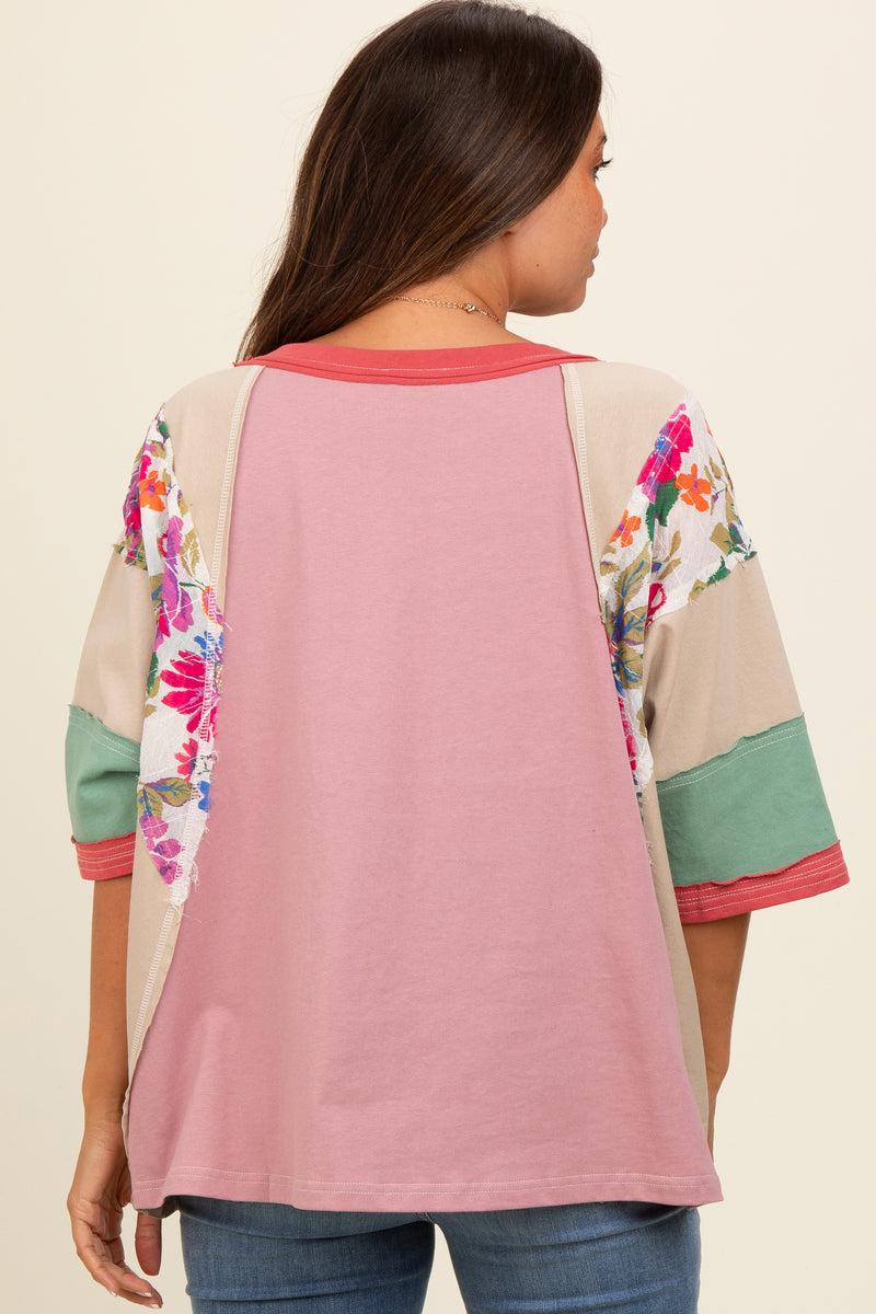 Mauve Floral Colorblock Raw Hem Maternity Oversized Top – PinkBlush