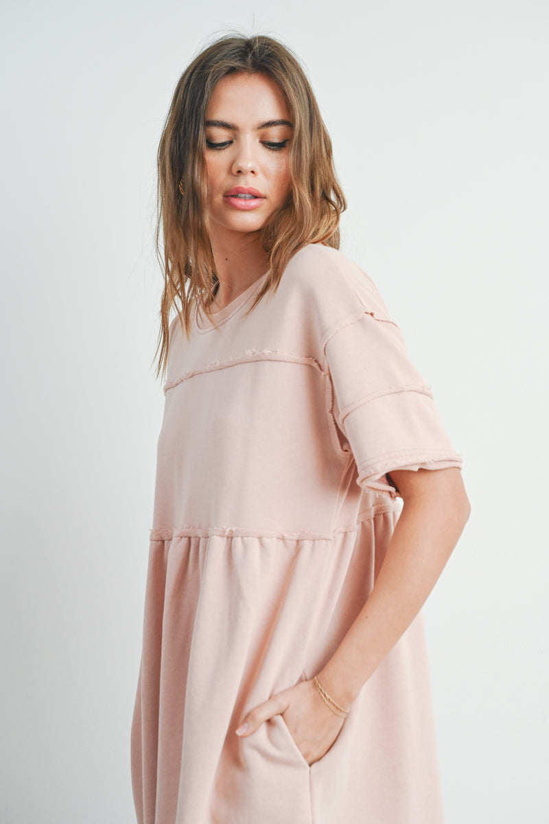 Mauve Washed French Terry Short Sleeve Dress – PinkBlush