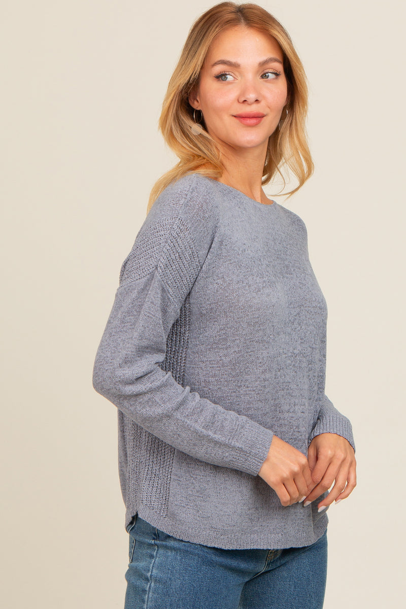 Periwinkle Contrast Knit Panel Sweater – PinkBlush