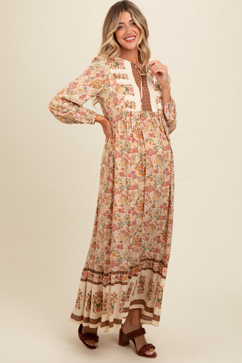 Cream Floral Border Print Maternity Maxi Dress – PinkBlush