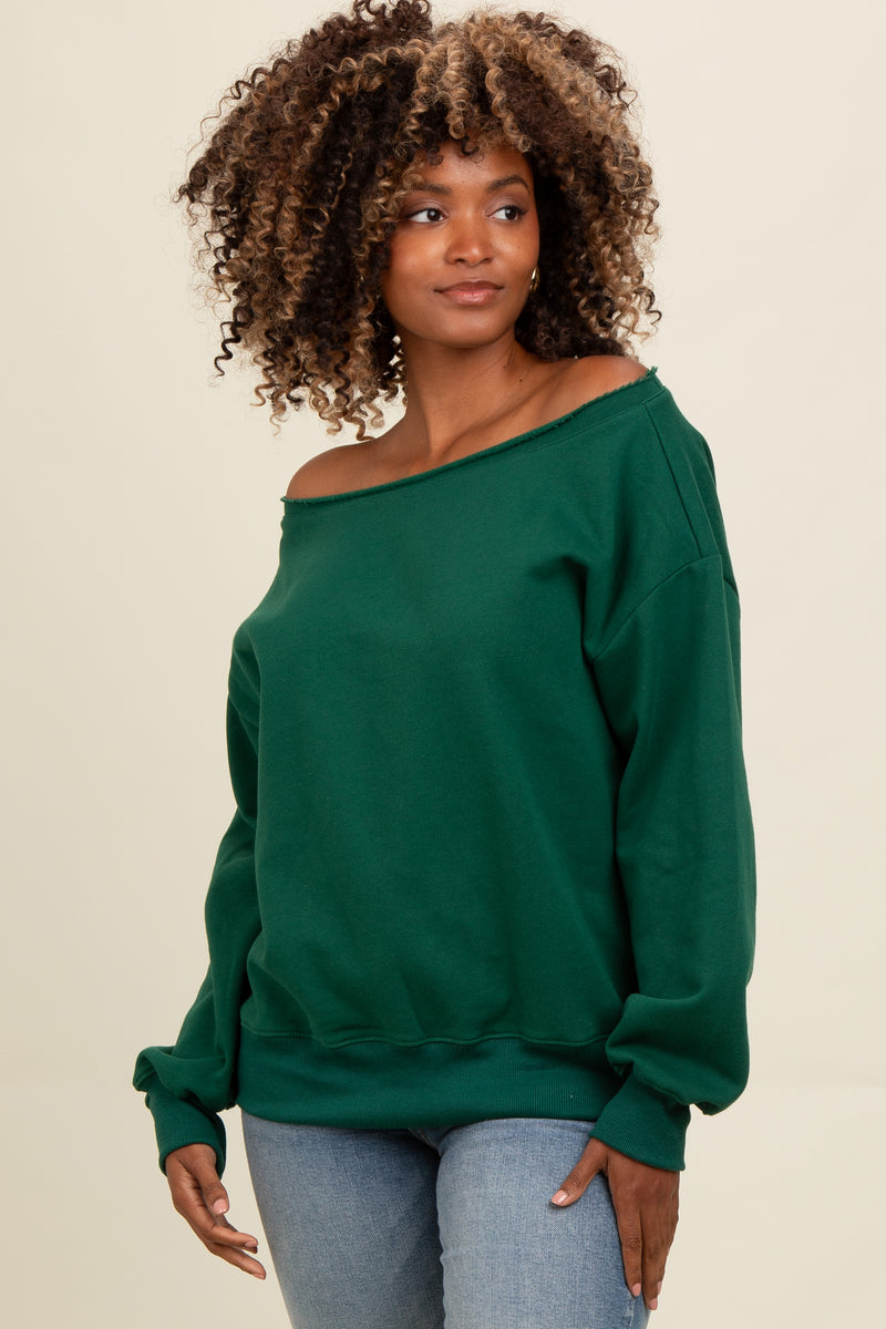 Forest Green One Shoulder Sweatshirt– PinkBlush