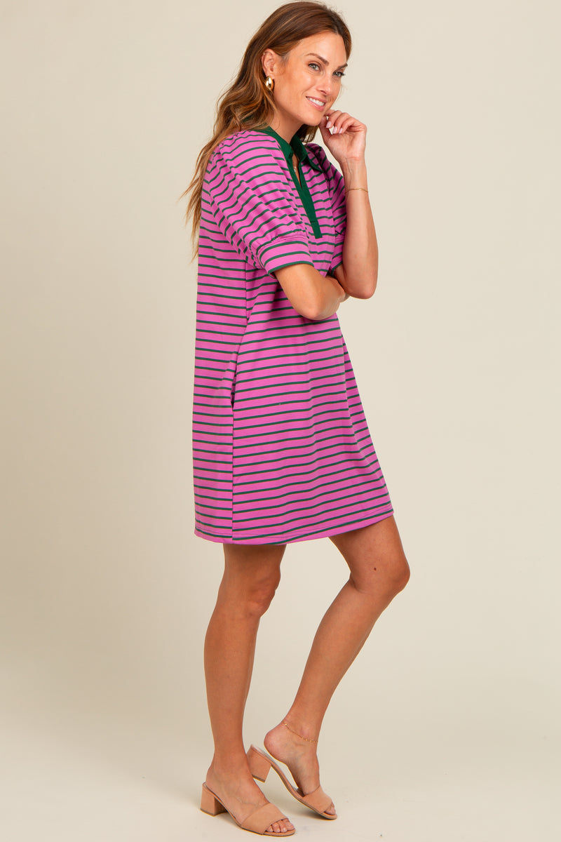 Violet Striped Collared Puff Sleeve Dress – PinkBlush
