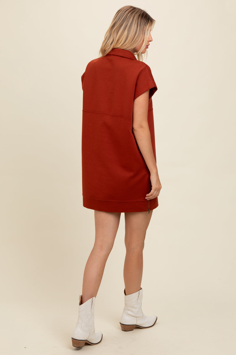 Rust Knit Half Zip Mini Dress– PinkBlush
