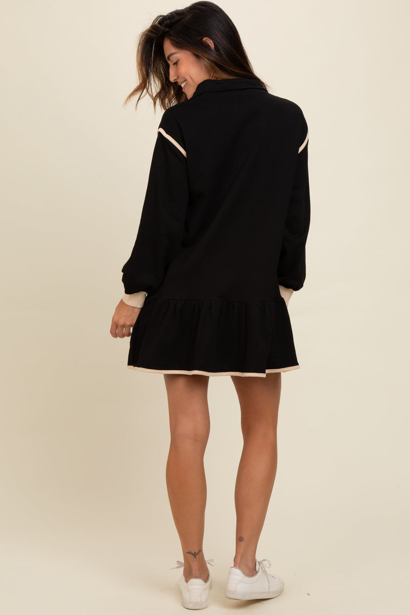 Black Half Zip Ruffle Drop Hem Mini Dress – PinkBlush