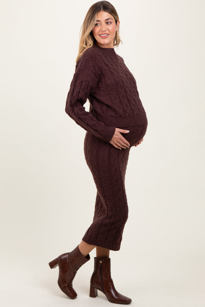 Brown Cable Knit Cropped Sweater Midi Skirt Maternity Set – PinkBlush