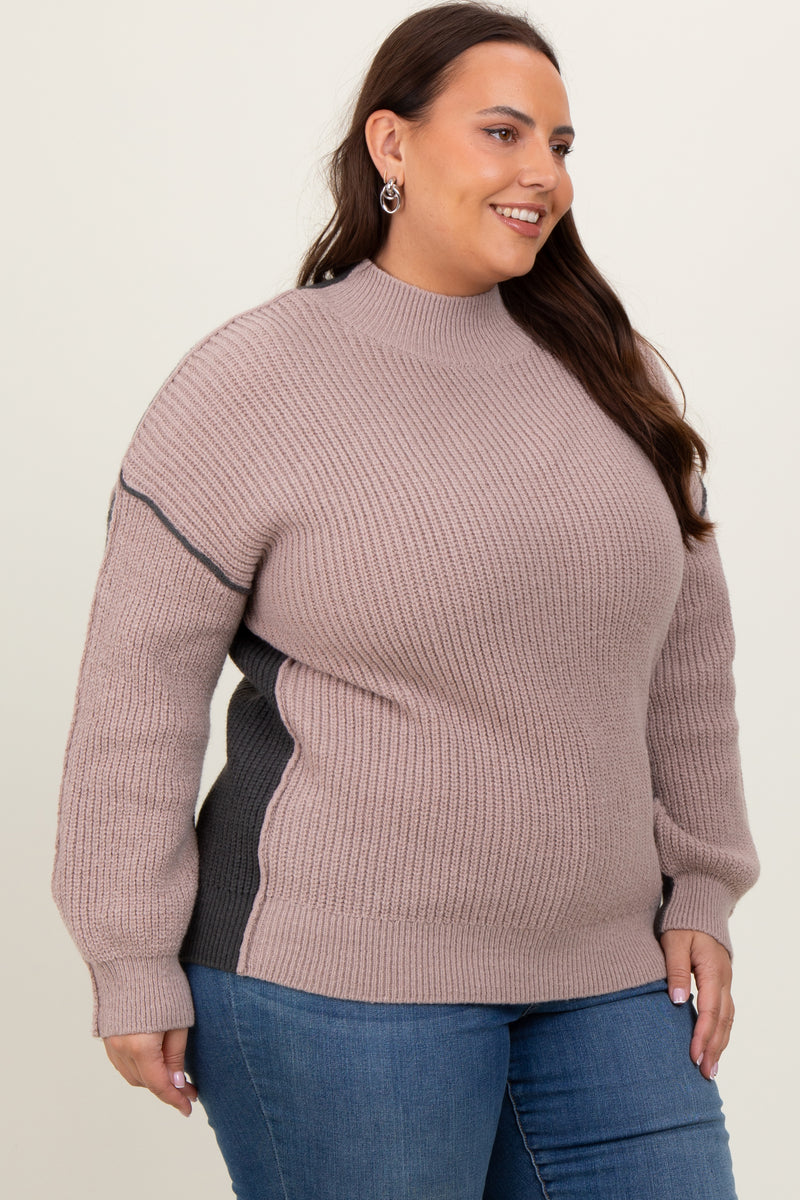 Mocha Mock Neck Colorblock Plus Sweater – PinkBlush