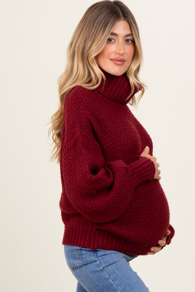 Burgundy Chunky Knit Turtleneck Maternity Sweater – PinkBlush