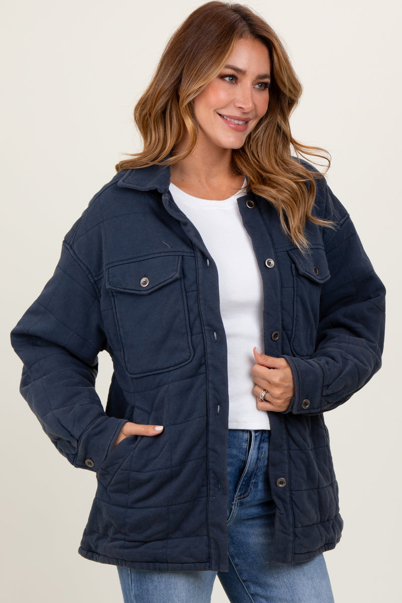 Navy Oversized Collared Button Down Quilted Jacket – PinkBlush