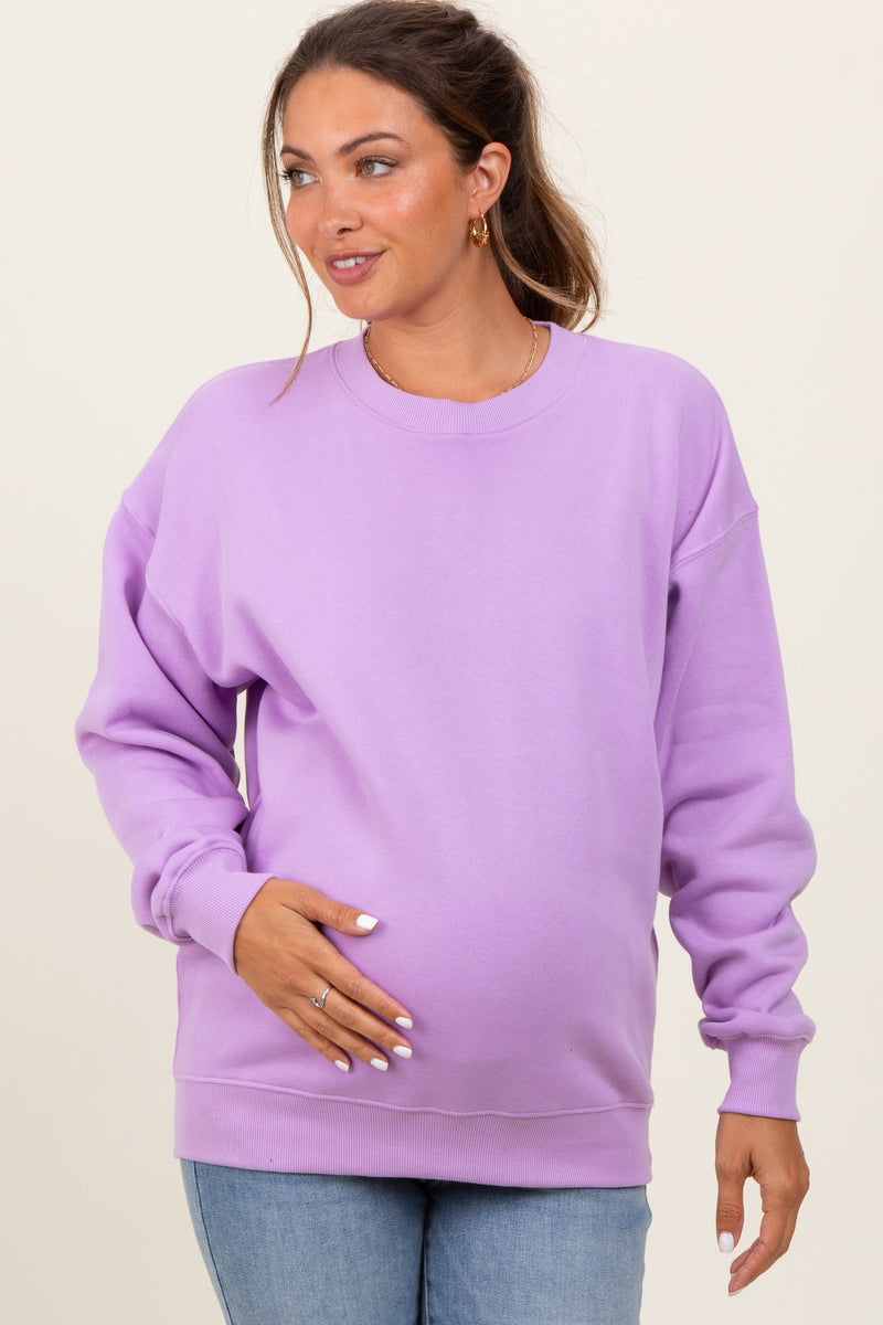 Lavender Fleece Crew Neck Relaxed Fit Maternity Sweatshirt – PinkBlush
