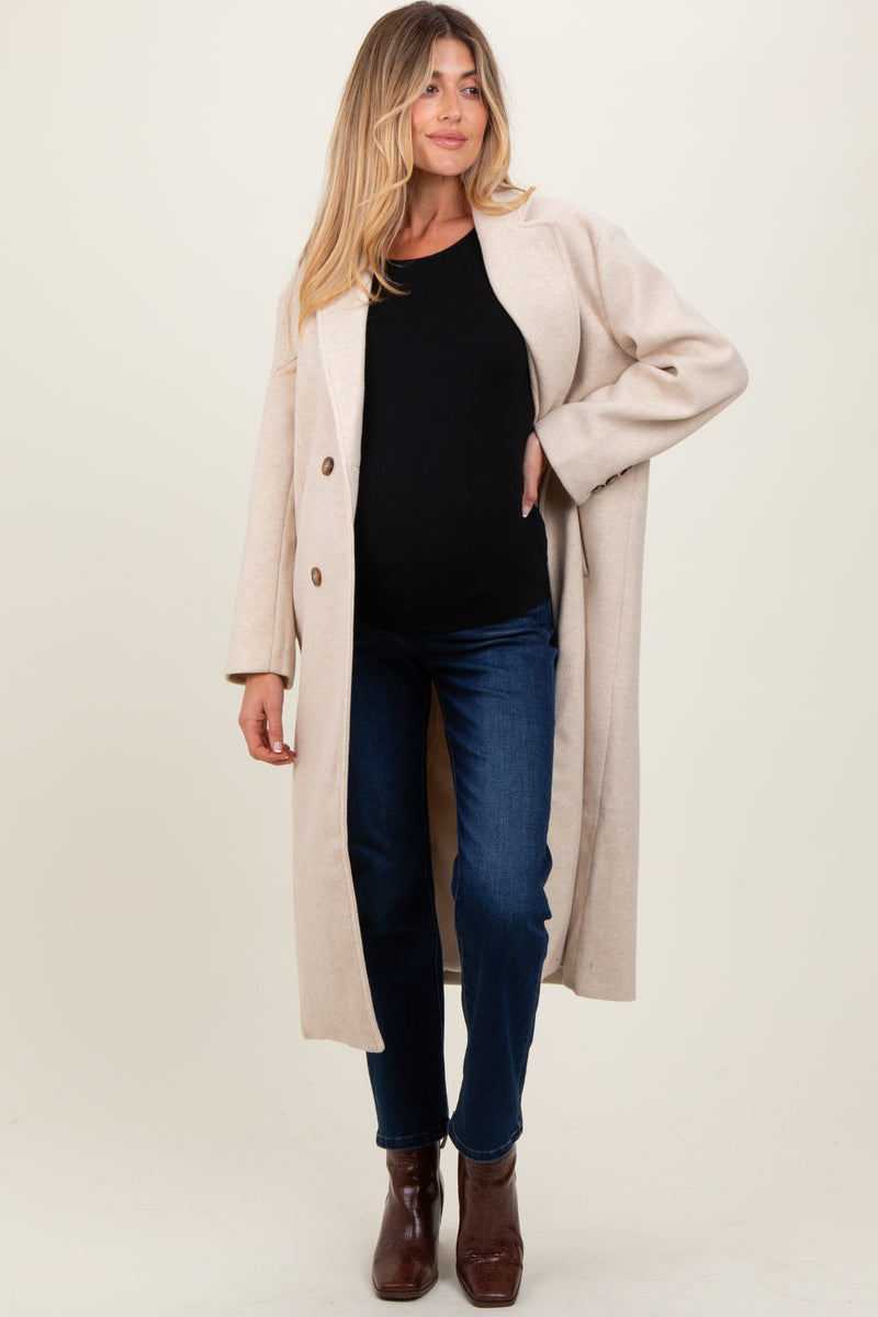 Cream Felted Double Breasted Lapel Maternity Button Coat – PinkBlush