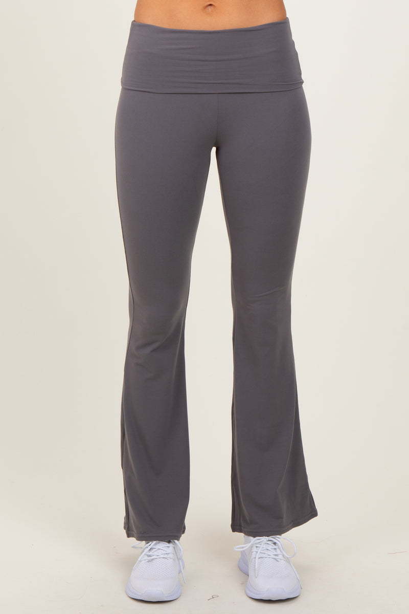 Grey Fold Over Waistband Flared Pants – PinkBlush
