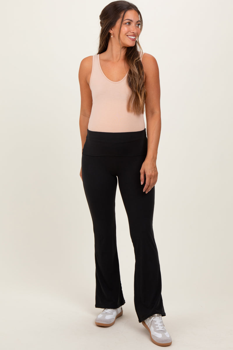 Black Fold Over Waistband Maternity Flared Pants – PinkBlush