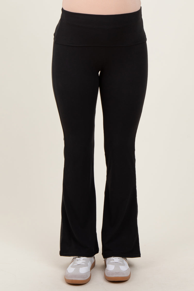 Black Fold Over Waistband Maternity Flared Pants – PinkBlush