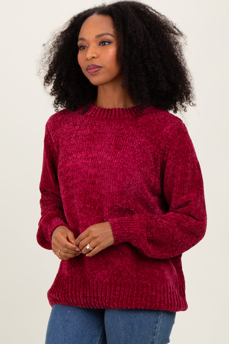 Burgundy Chenille Knit Balloon Sleeve Sweater– PinkBlush