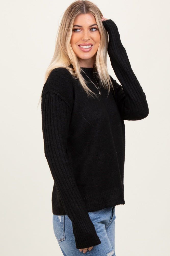 Black Raised Seam Long Sleeve Sweater – PinkBlush