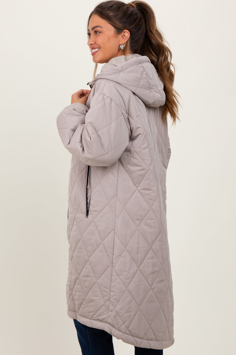 Light Mocha Quilted Long Maternity Puffer Jacket– PinkBlush