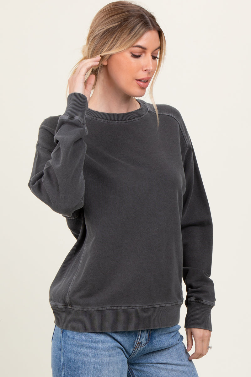 Black French Terry Vintage Wash Pullover– PinkBlush