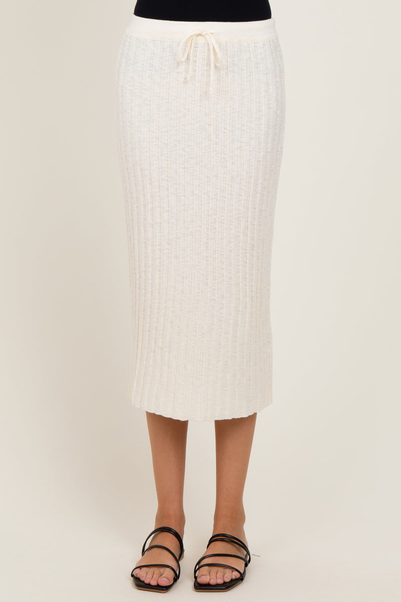 Cream Ribbed Knit Drawstring Midi Skirt – PinkBlush