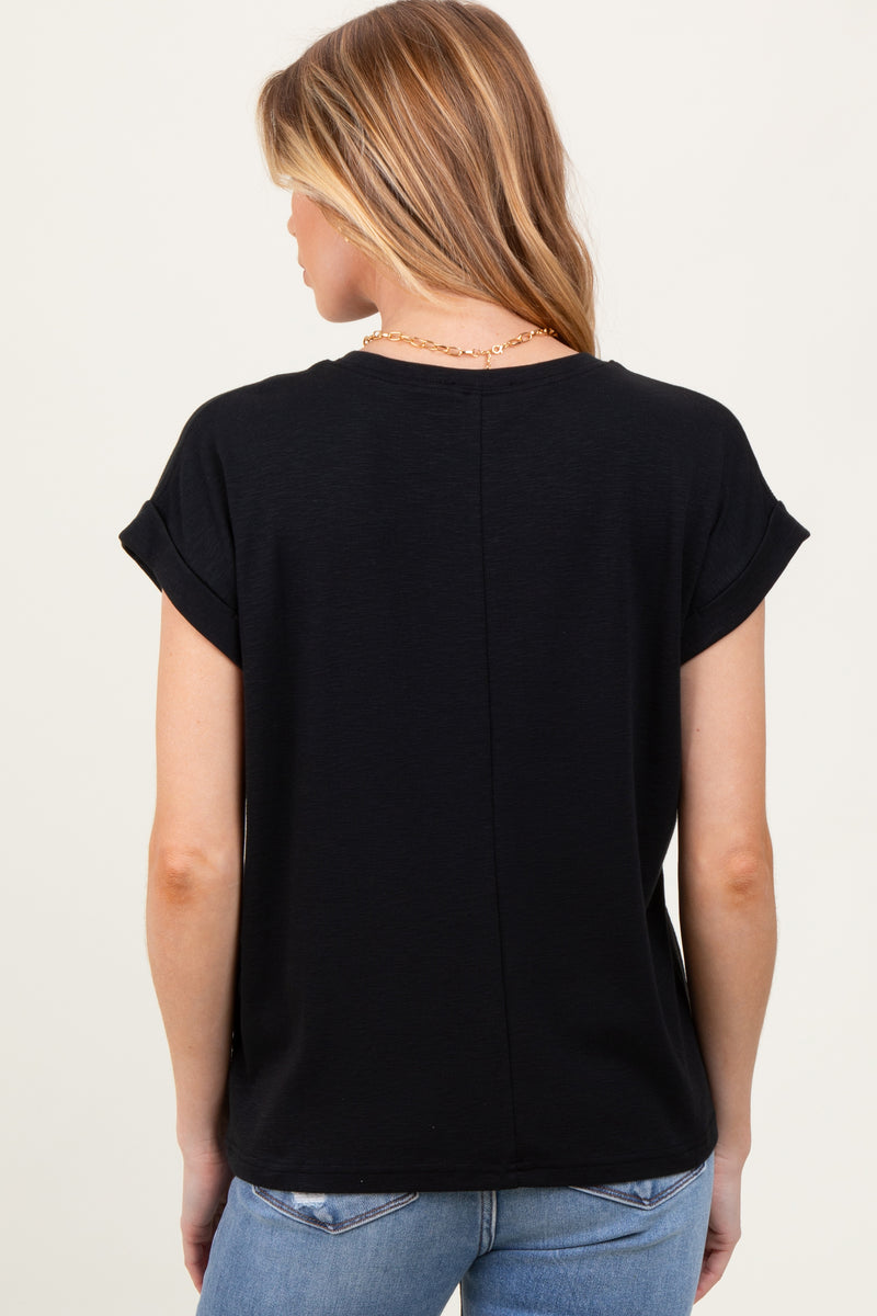 Black Rolled Short Sleeve Maternity Tee – PinkBlush