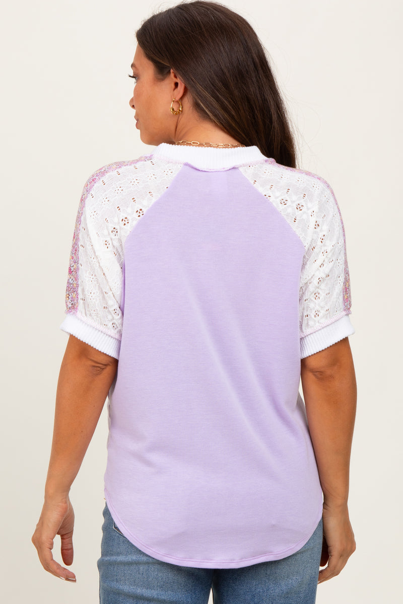 Lavender Floral Lace Inset Short Sleeve Maternity Top – PinkBlush