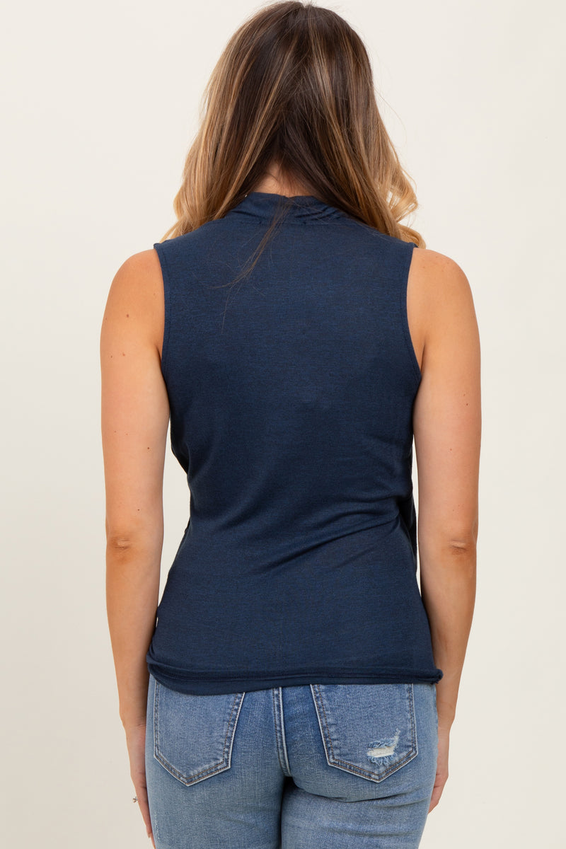 Navy Draped Crossover Sleeveless Top – PinkBlush