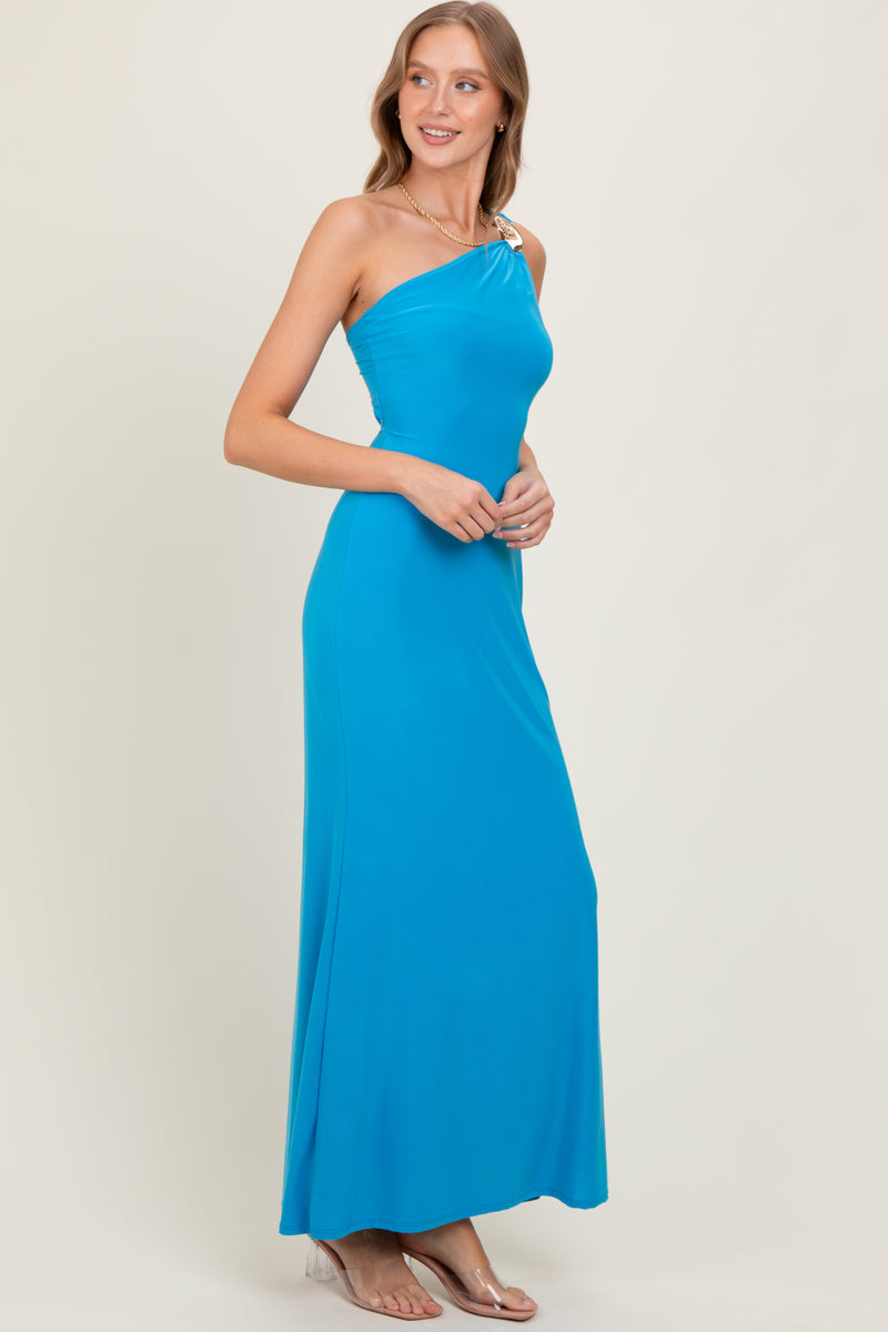 Blue One Shoulder Pendant Cutout Maxi Dress – PinkBlush