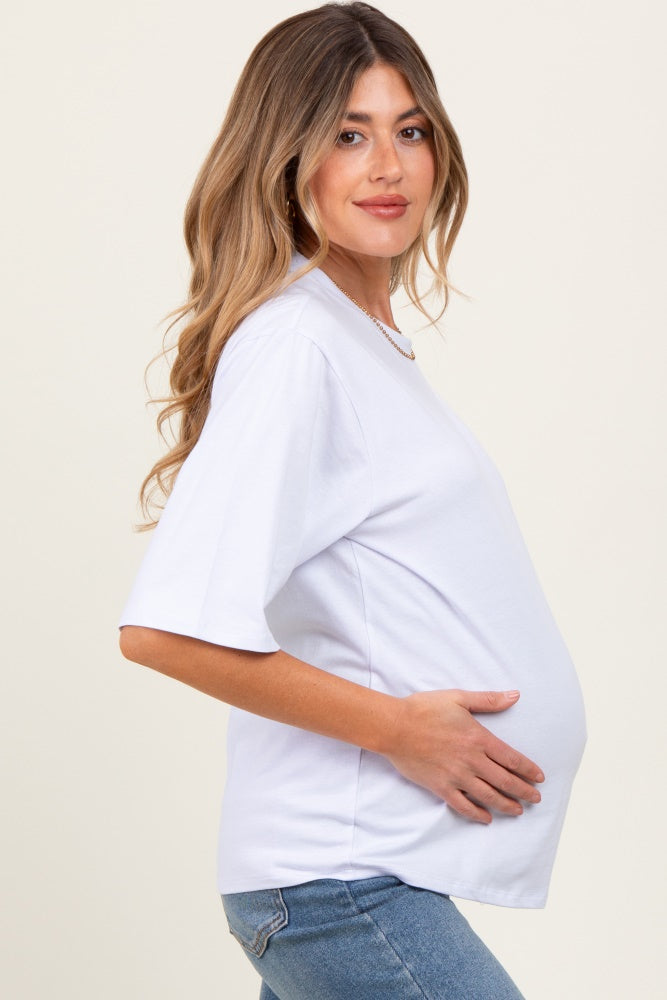 White Crew Neck Oversized Maternity Tee – PinkBlush