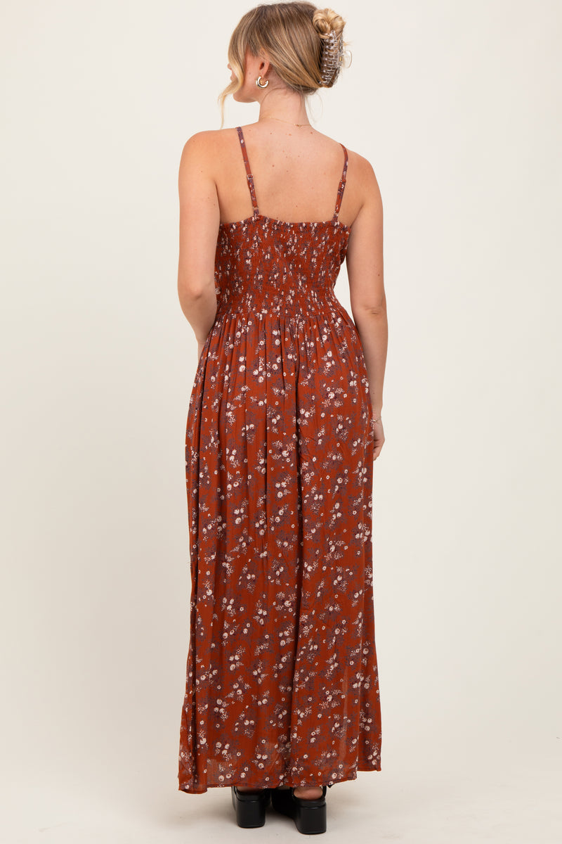 Rust Floral Twist Front Cutout Maxi Dress – PinkBlush