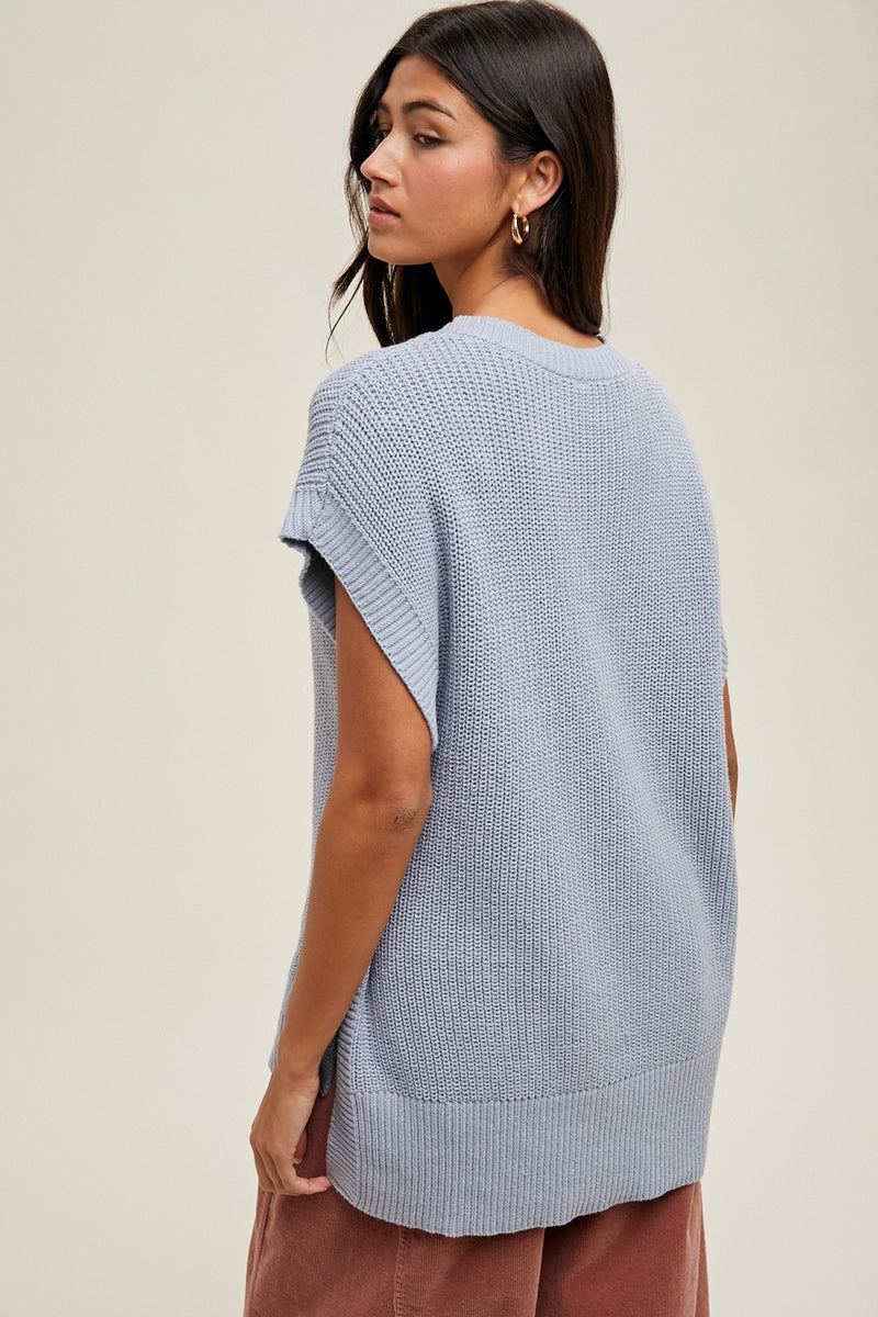 Blue Oversized Side Button Sweater Vest – PinkBlush