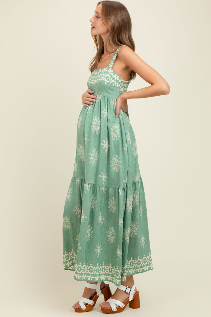 Mint Border Print Sleeveless Tiered Maternity Maxi Dress– PinkBlush