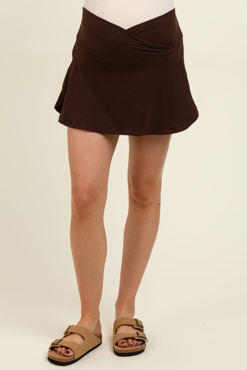Brown Crossover V-Waist Maternity Skort – PinkBlush