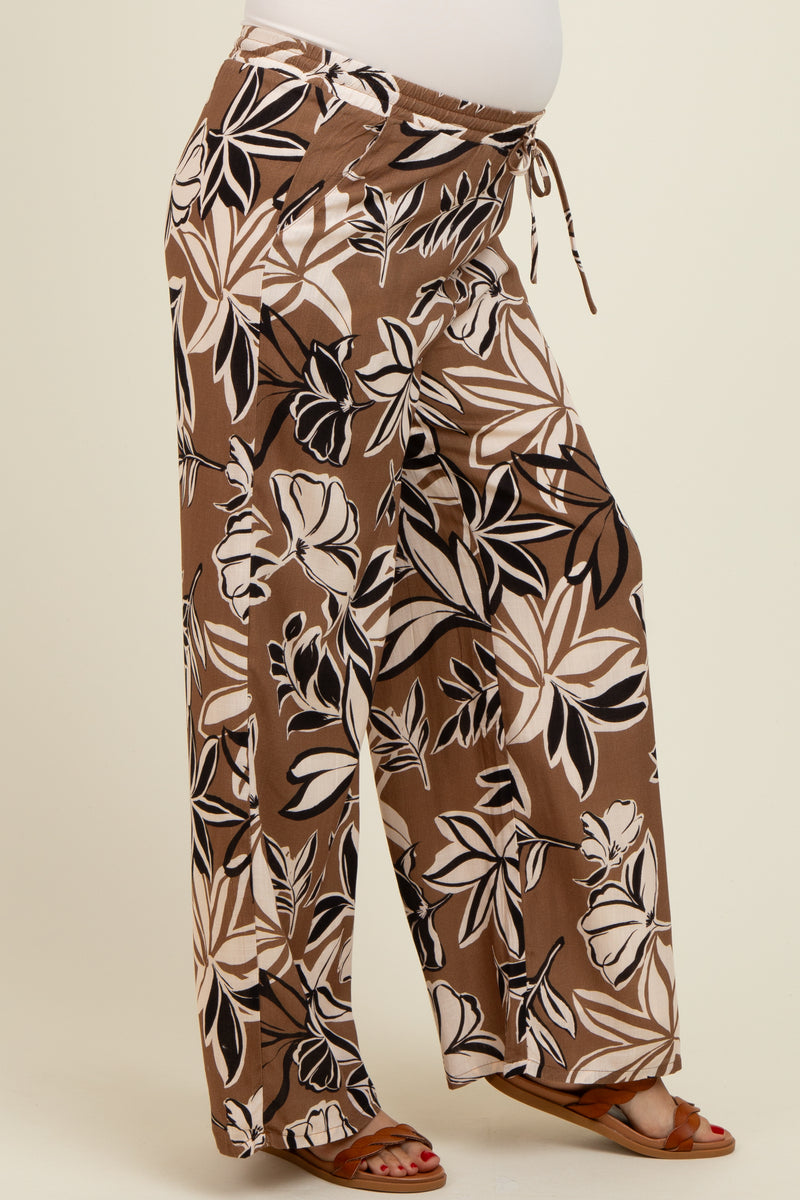 Mocha Floral Drawstring Wide Leg Maternity Pants – PinkBlush