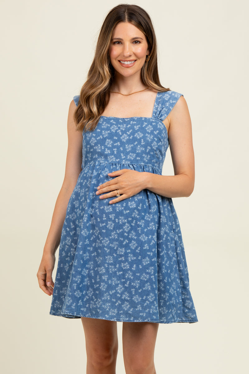 Blue Floral Chambray Maternity Mini Dress – PinkBlush