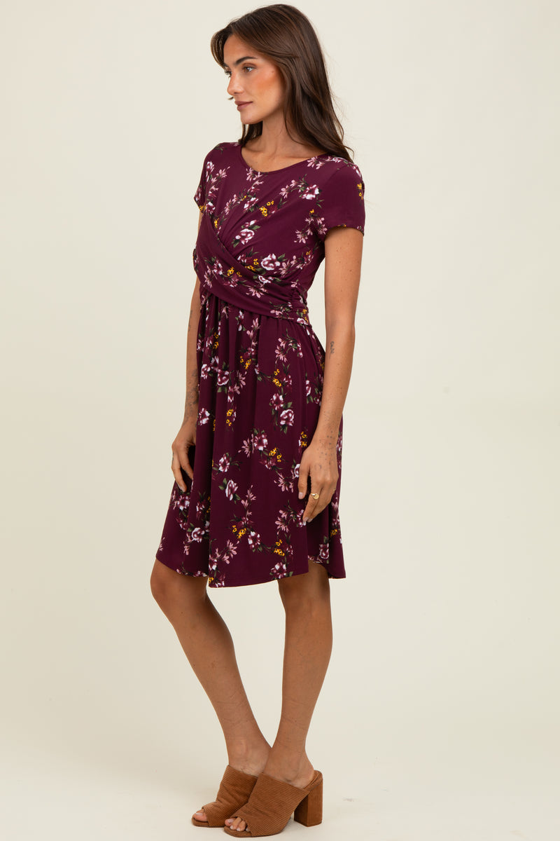 Burgundy Floral Crossover Front Dress – PinkBlush