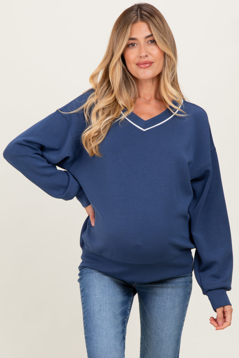 Navy V-Neck Maternity Sweatshirt – PinkBlush