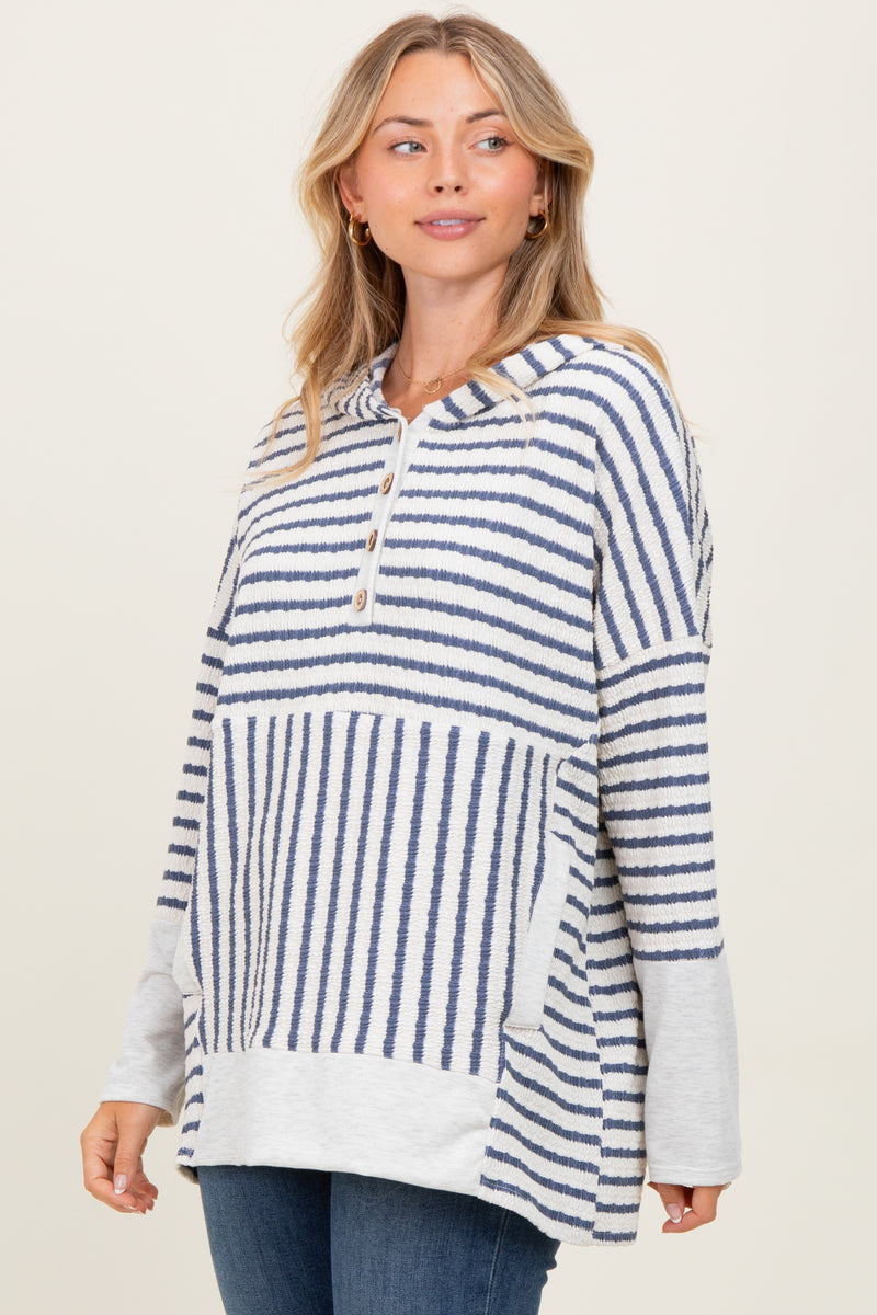 Light Navy Textured Stripe Button Up Hoodie – PinkBlush